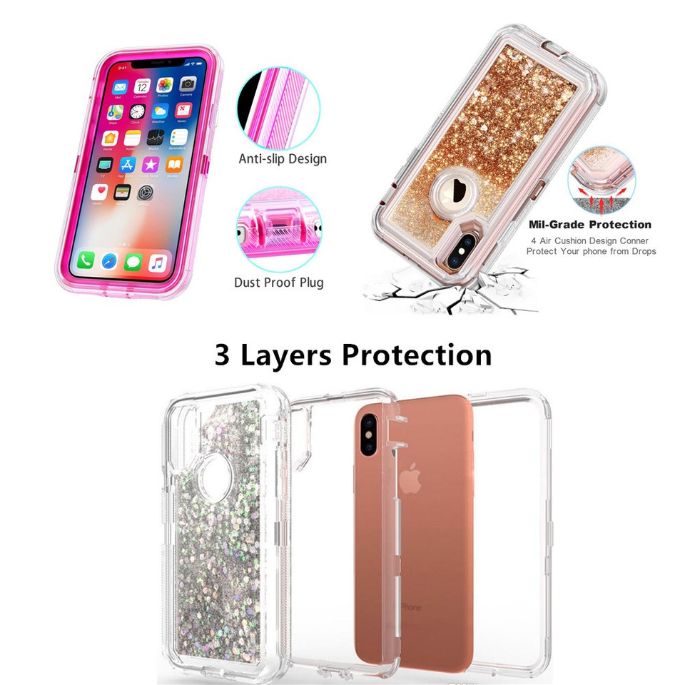 For iPhone XR Liquid Glitter Heavy Duty Shockproof Case Silver | eBay