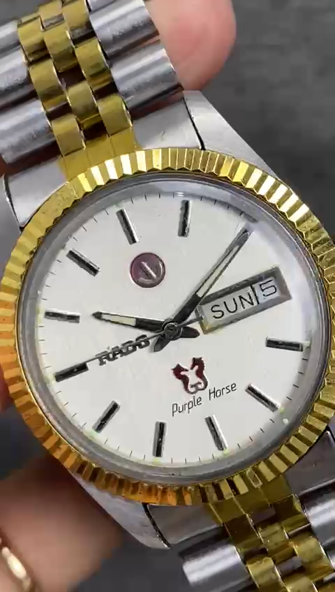 RARE RADO Purple Horse Automatic Day Date Silver Dial Watch Vintage ...