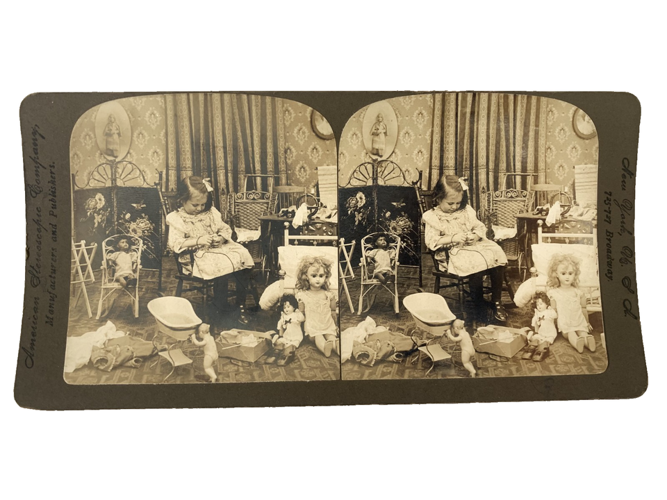 C.1890 CUTE GIRL MANY DOLLS, BLACK DOLL, MENDING, SEWING PHOTO ...