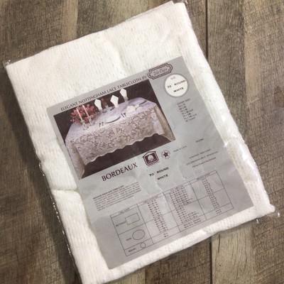 Vintage Nottingham Lace Tablecloth BORDEAUX 70" Round White 100% Cotton ...