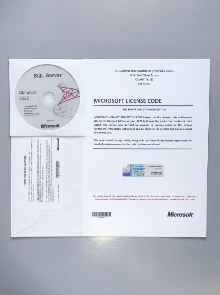 SQL Server 2022 Standard Unlimited Core & Unlimited CALs License & DVD ...