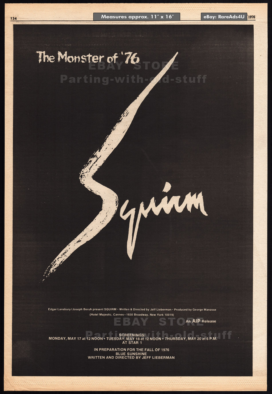 SQUIRM - Original 1976 Trade AD promo / poster _ Don Scardino _ worms ...