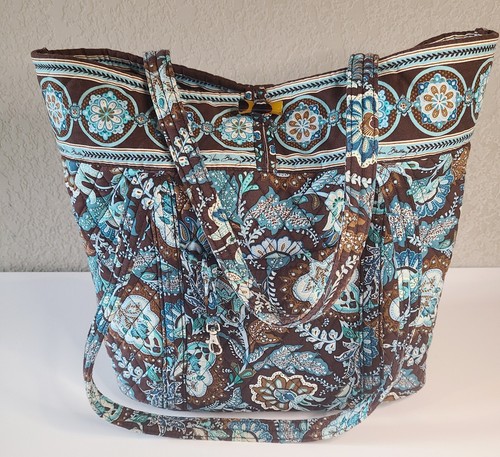 Vera Bradley JAVA BLUE Large TOGGLE TOTE Shoulder Bag TIC TAC Carry On ...