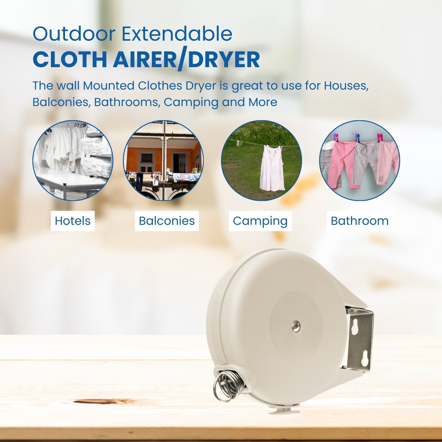 15M Retractable Washing Line Wall Mounted Outdoor Clothes Reel Laundry ...