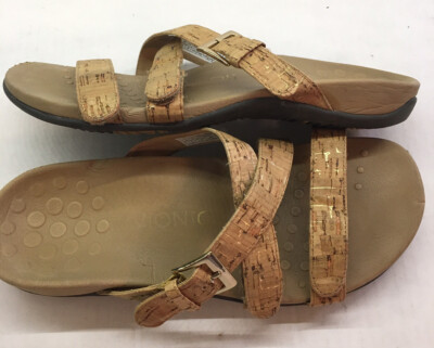 Vionic Kira Sandal Womans 7 Cork Look Straps Gold Accent EUC | eBay