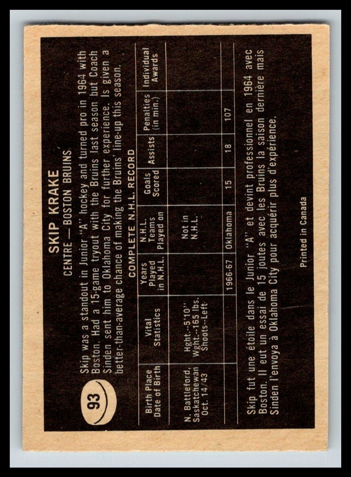 1967-68 TOPPS # 93 SKIP KRAKE RC 23916 | eBay