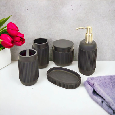 Black Bathroom Set - 5 Piece Bath Set in Ribbed Design | eBay