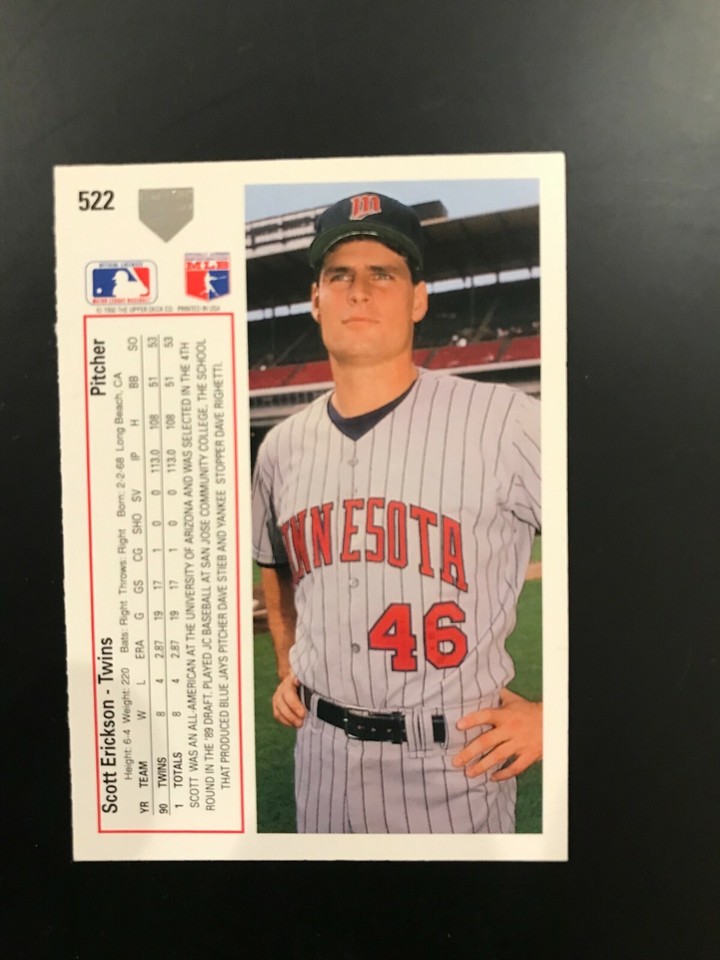 Autographed Scott Erickson (Minnesota Twins) 1991 Upper Deck Rookie ...