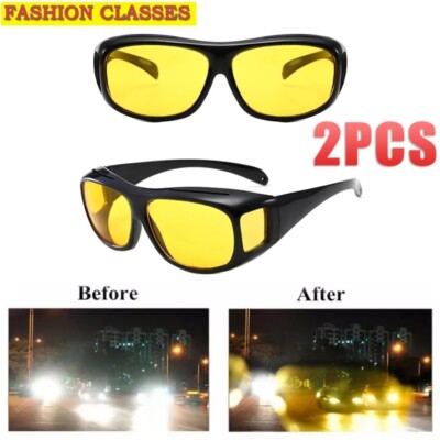 2 Pair HD Day Night Vision Glasses Driving Sports Wraparound Fit Over ...
