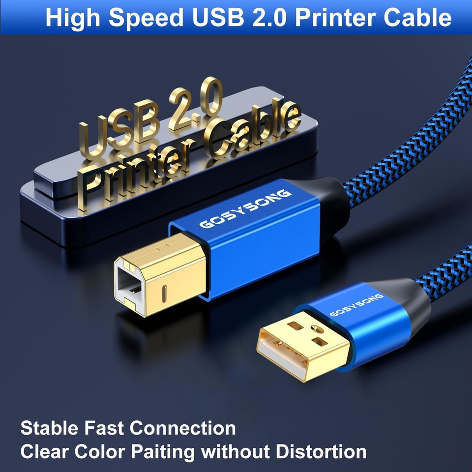 30ft USB 2.0 Printer Cable - High Speed A to B, with HP, Canon, Dell ...