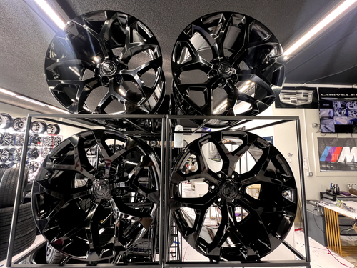 22" INCH GMC/CHEVY CADILLAC SNOWFLAKE TRIPLE BLACK 6X139MM WHEELS/TIRES ...