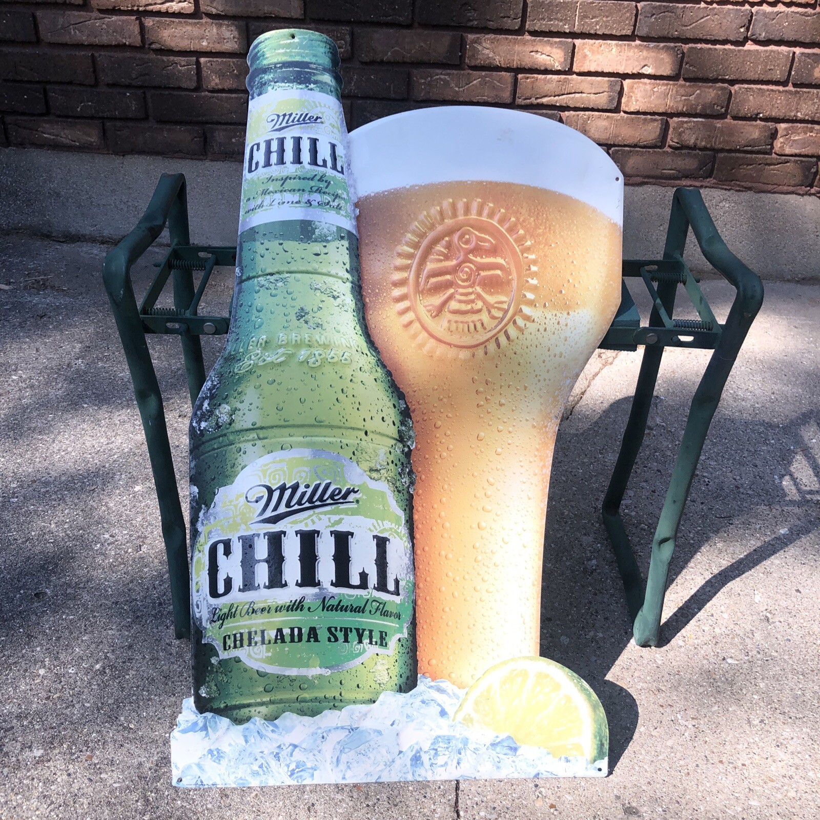 Vintage Miller Chill Beer Sign 30” Tall Tin Metal Bottle Miller Brewing ...