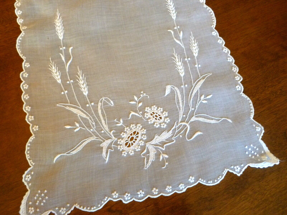 25 Pc Rare MARGHAB MADEIRA WHEAT Pattern Linen Placemats Napkins Runner ...