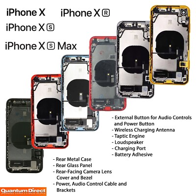 iPhone X, XR, XS, XS Max Fully Assembled Rear Back Cover Housing ...
