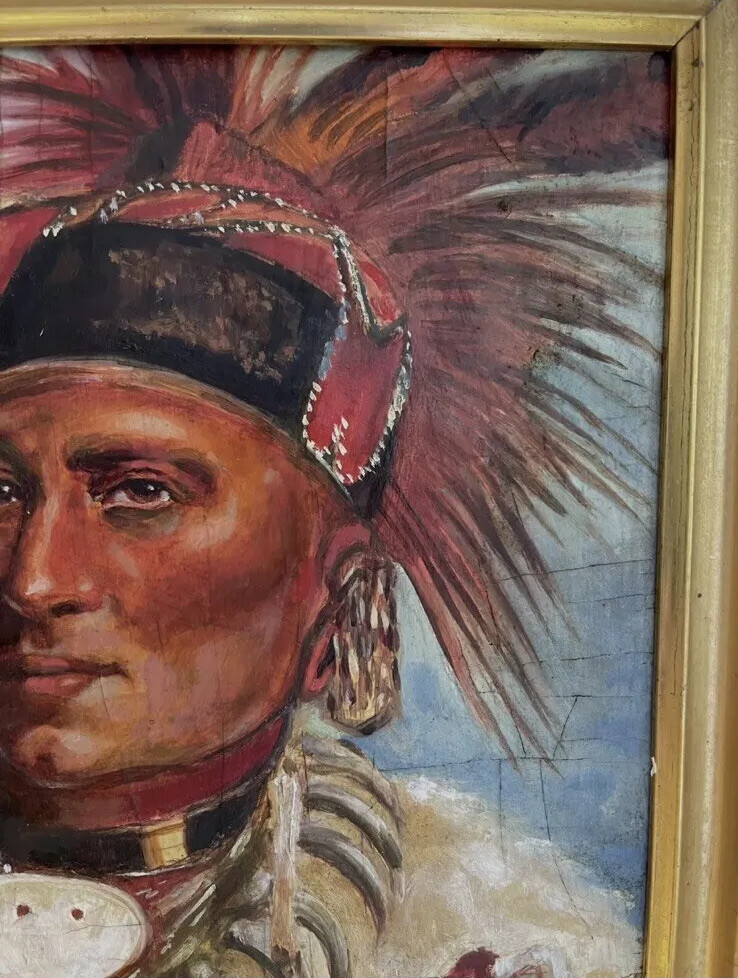 Rare Antique George Catlin Western Painting Native American Chief White ...