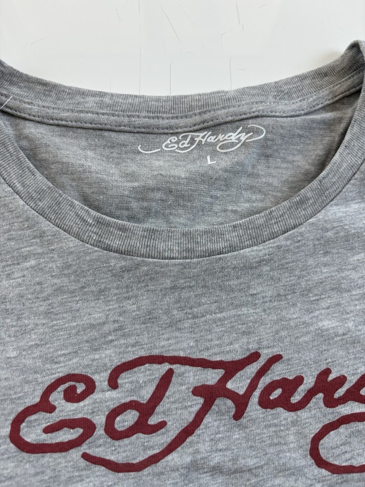 Ed Hardy Tiger Graphic T-shirt Rhinestone Tattoo Art Gray Men's LARGE ...