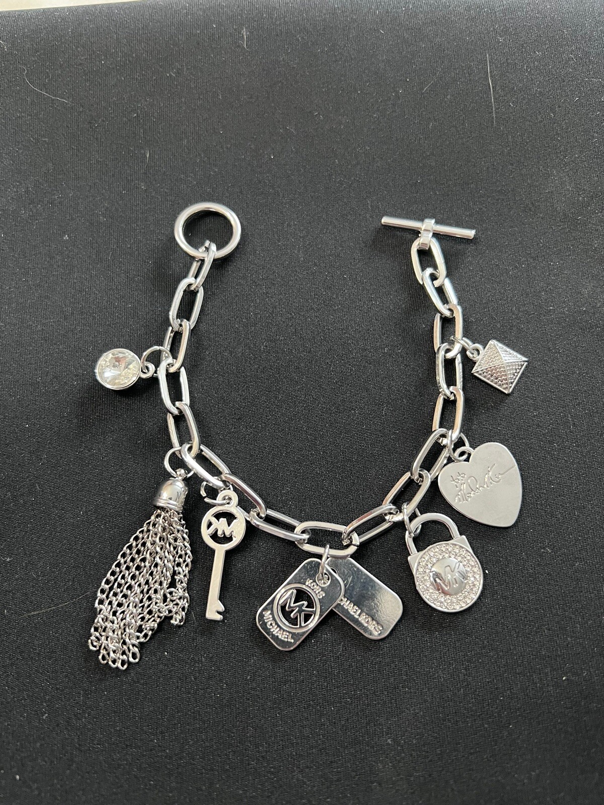 MK Michael Kors Charms Bracelet Bangle Womens Jewelry Accessory Silver ...