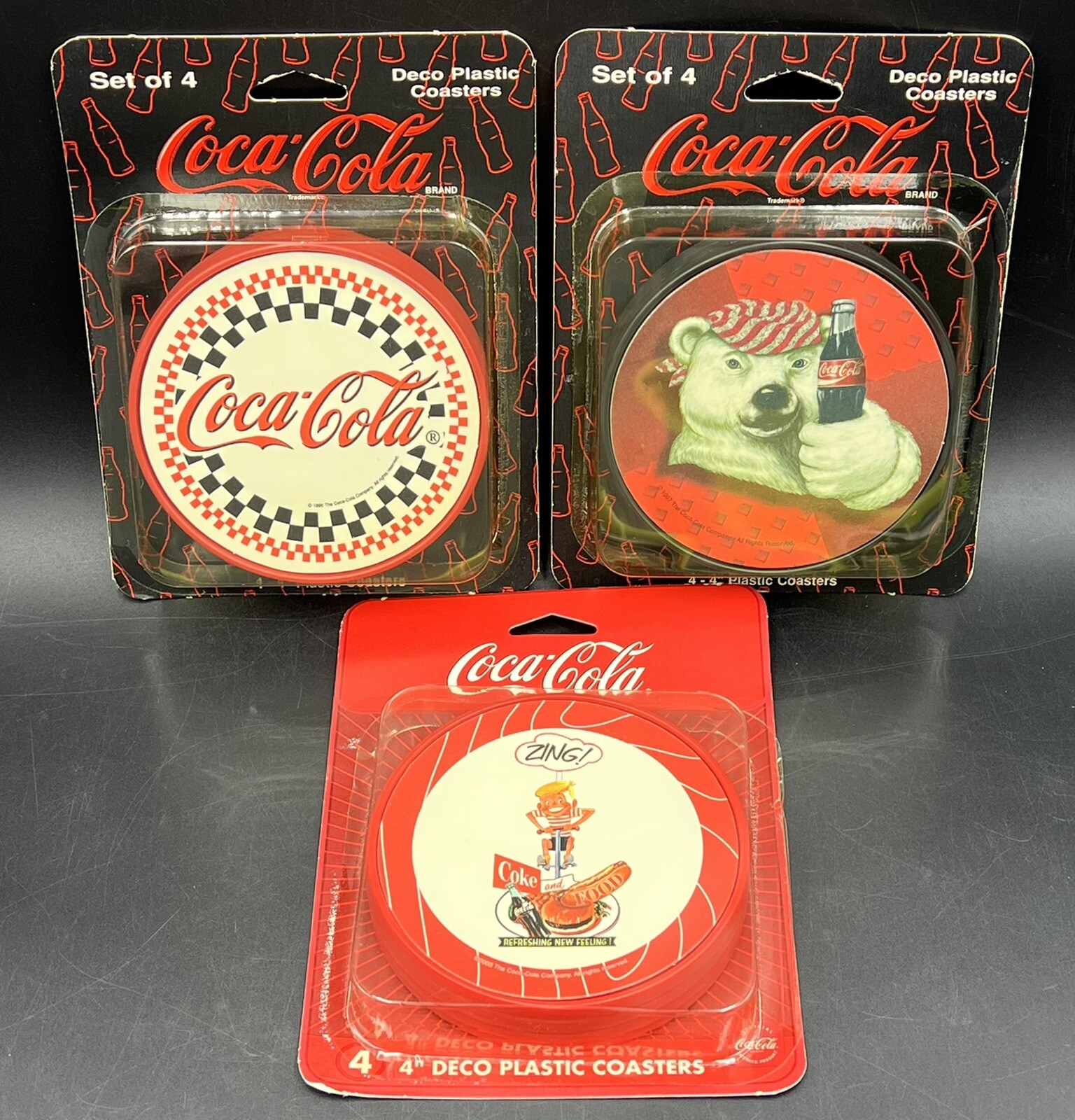 SEALED Vintage Lot of 3 Coca Cola Coaster Set Polar Bear Coke Script 4 ...