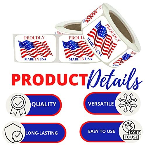 1000 Pcs Made In USA American Flag Stickers Vinyl Decal Sticker Roll ...