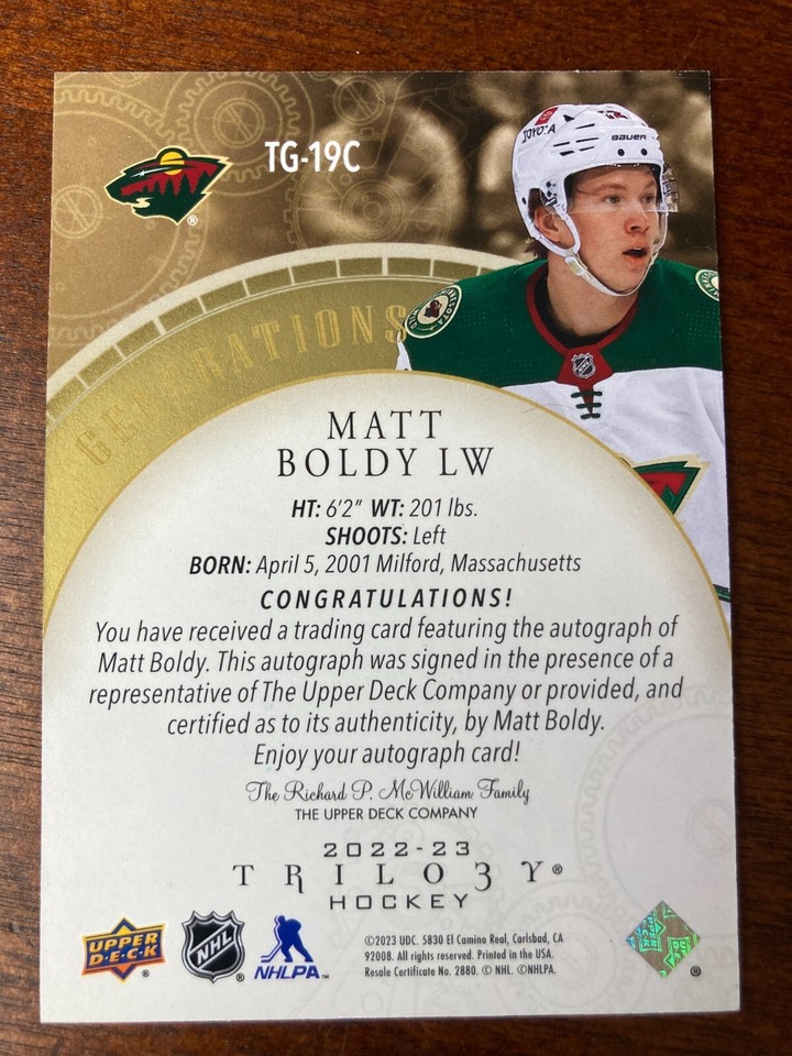 2022-23 Trilogy Matt Boldy Autograph Auto 05/10 | eBay