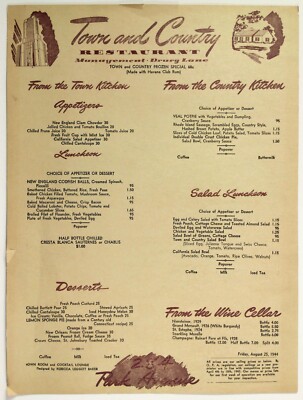 1944 WWII War Ration Menu TOWN & COUNTRY RESTAURANT Manhattan Park Ave ...