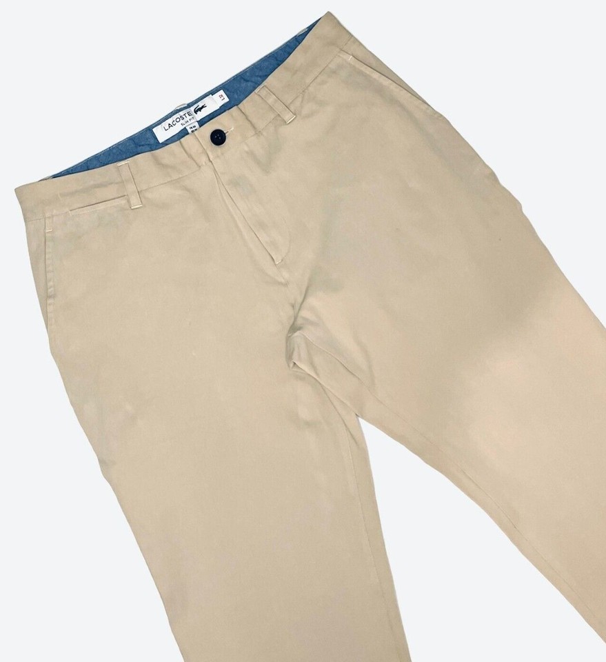 Lacoste Men's Slim Fit Chino Stretch Cotton Pants Flat Front Zip Fly ...