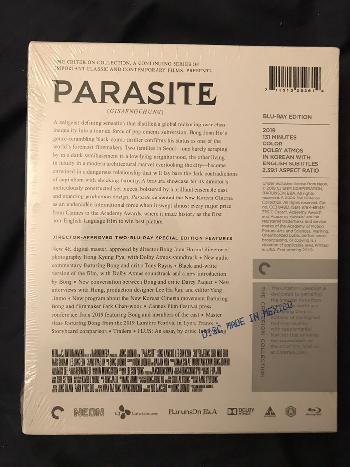 PARASITE (2019) Bong Joon Ho (Criterion Blu-ray) BRAND NEW & SEALED ...