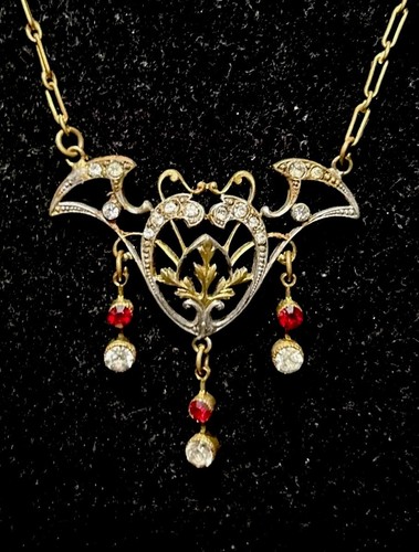 Gorgeous Antique Gold Wash Victorian Necklace Lavalier Brass Link Chain ...