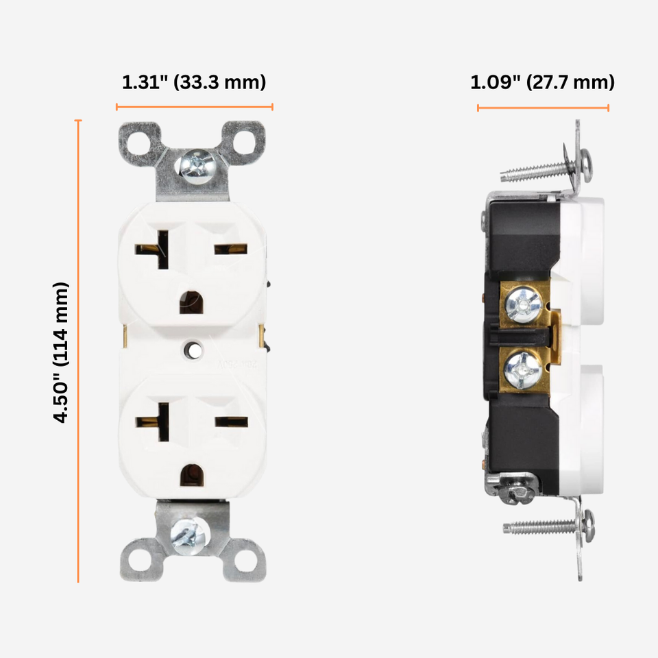 250V Single Wall Outlet, Nema 6-20R Receptacle, 20 Amp Electrical ...