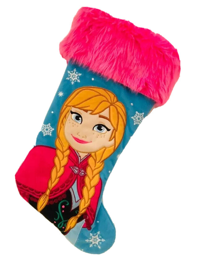 19In Disney Frozen Princess Anna Faux Fur Pink Blue Christmas Stocking ...