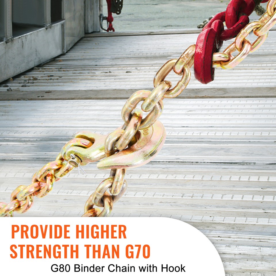 Binder Chain 3/8'' x 20' G80 Tow Chain Flatbed Truck w/Hooks 7100lbs ...