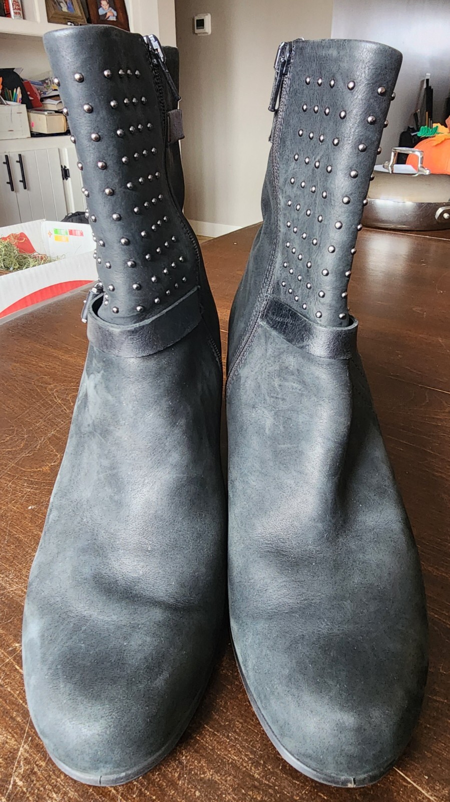 Ecco Touch Boots Black Studded Leather Mid Calf Block… - Gem