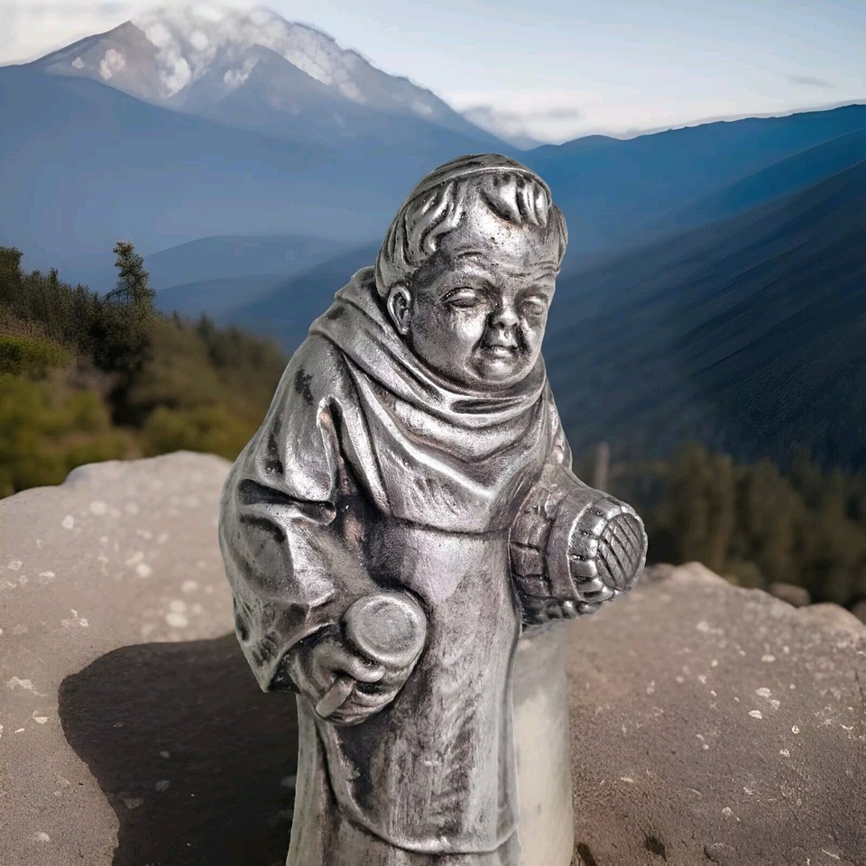 Plaster Figure - Monk With Beer Mug And Barrel, Silver Patinized ...