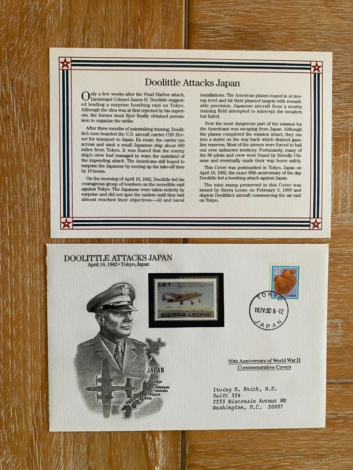 DANBURY JAPAN 1992 FDC WWII SIERRA LEONE DOOLITTLE ATTACKS RUPTURED ...