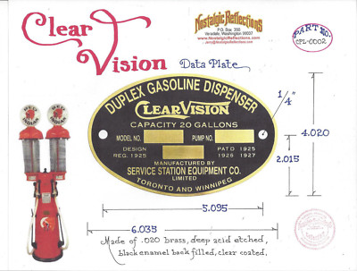 Clear Vision Vintage gas pump data plate Duplex Dispenser | eBay