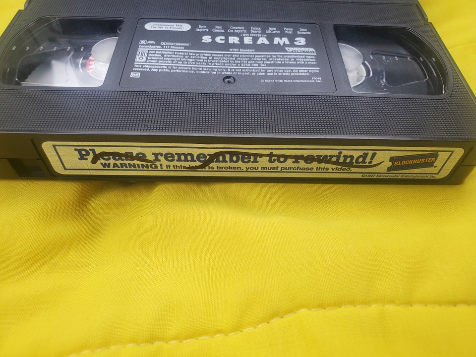 Scream 3 VHS 2000 Slasher Neve Campbell Wes Craven Horror Movie ...