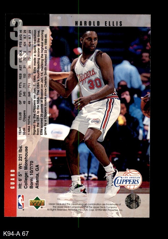 1994 Upper Deck #67 Harold Ellis Clippers Morehouse College 8 - NM/MT ...