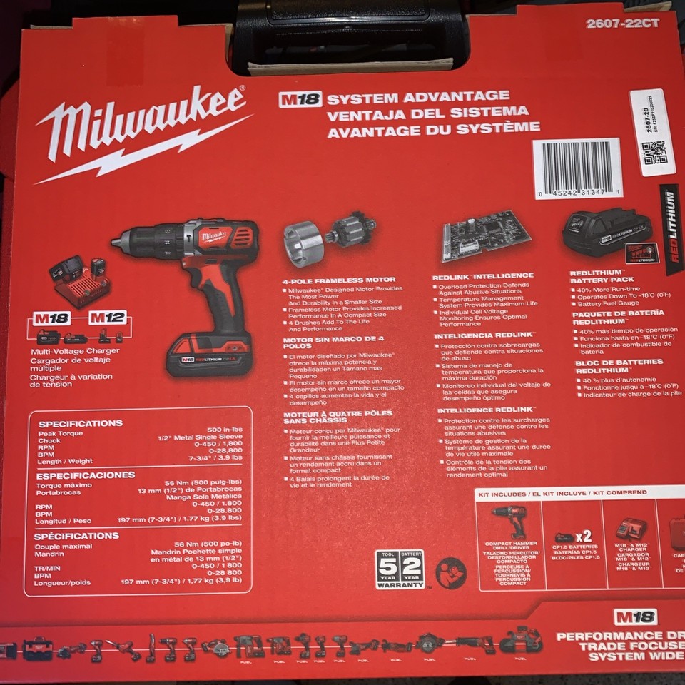 Milwaukee 2607-22CT M18 18V Compact 1/2" Hammer Drill/Driver w ...
