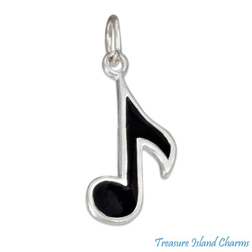 Black Enamel Eighth Music Note 925 Solid Sterling Silver Charm Pendant ...