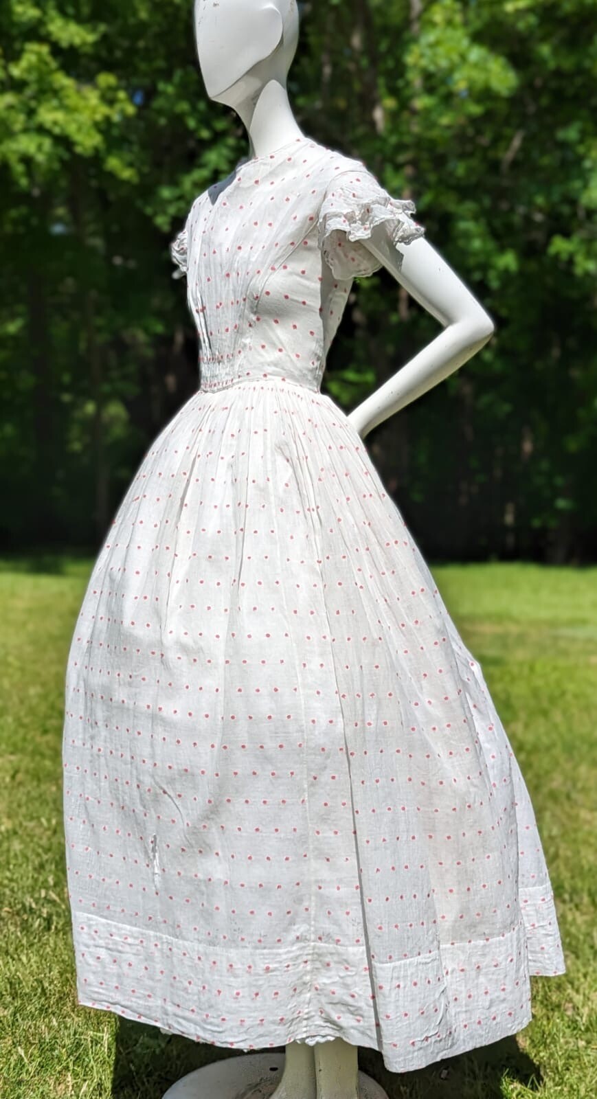 CIVIL WAR ERA SHEER PINK SWISS DOT MUSLIN SUMMER DRESS W CAP SLEEVES | eBay