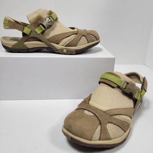 Merrell Sandals Womens Size 6 Otter Tan and Green Closed Toe ...