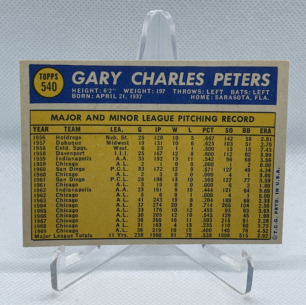 1970 Topps Gary Peters #540 MLB Vintage Baseball Card Boston Red Sox | eBay