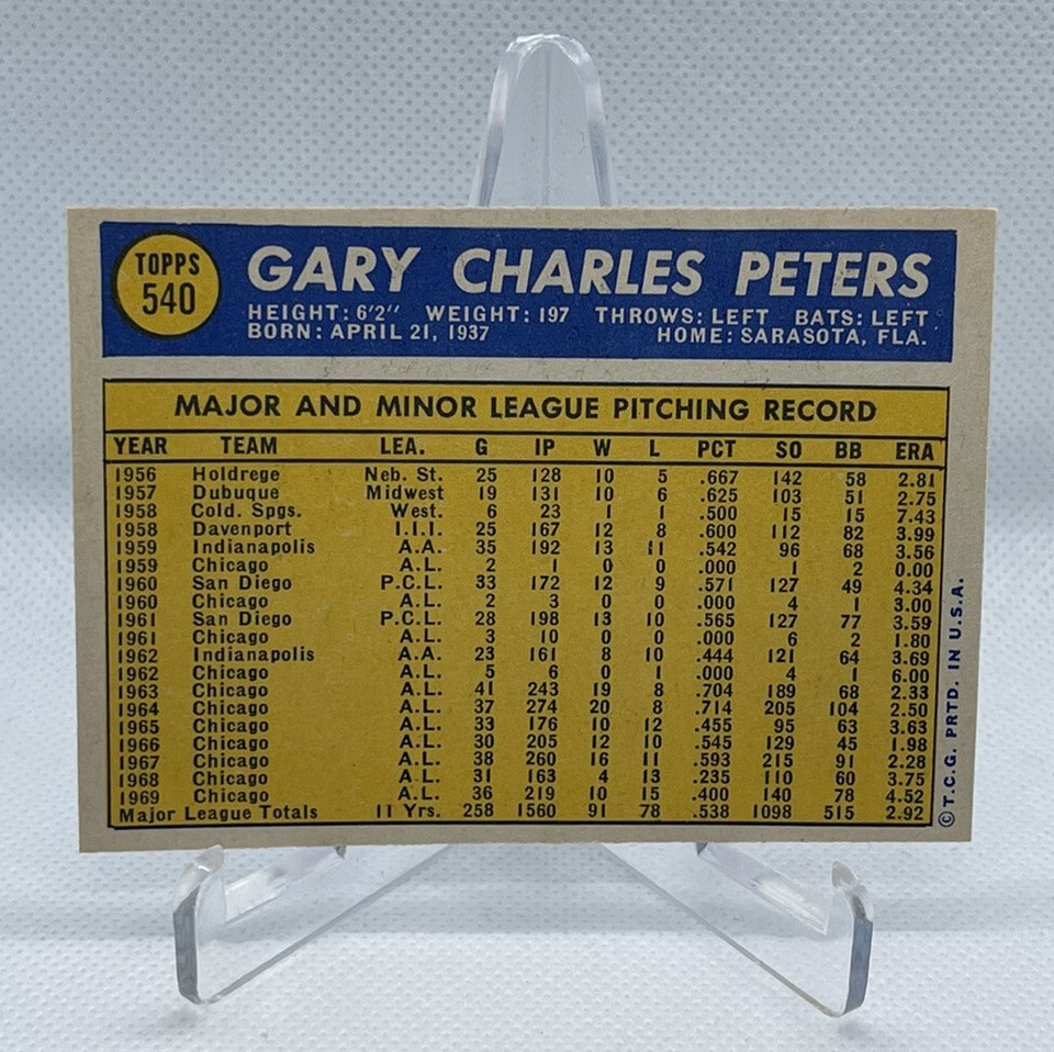 1970 Topps Gary Peters #540 MLB Vintage Baseball Card Boston Red Sox | eBay