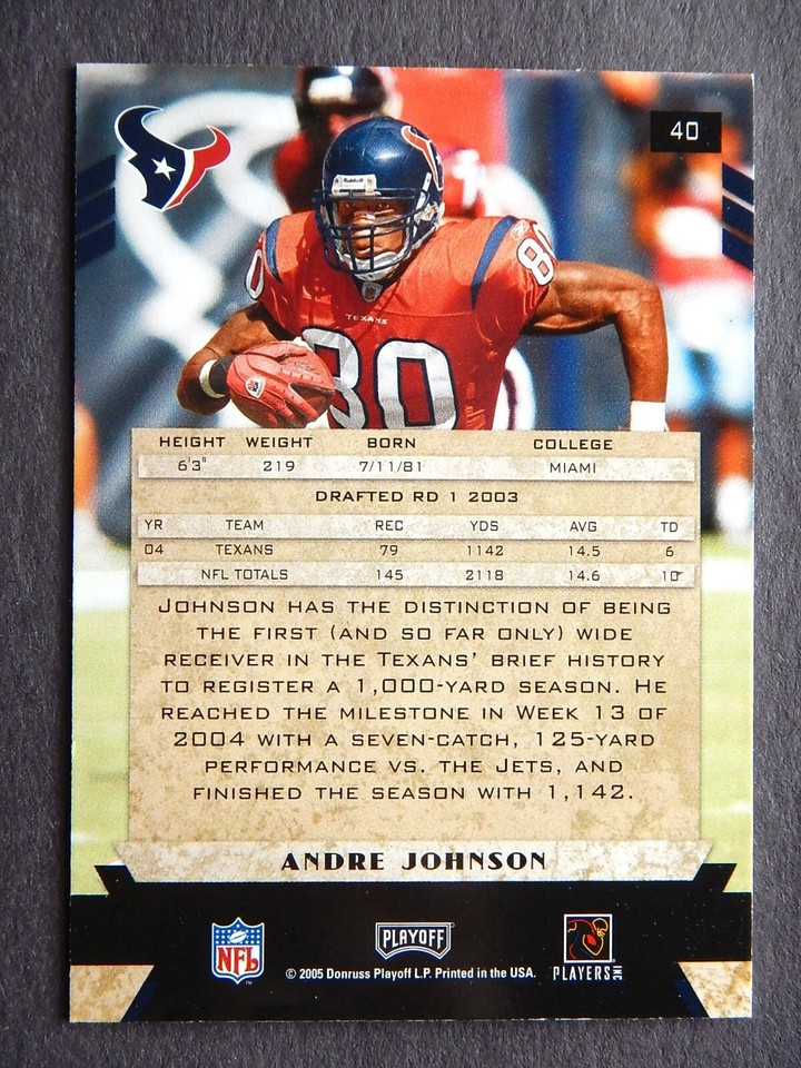 Andre Johnson #40 Donruss 2005 Football Card (Houston Texans) VG | eBay