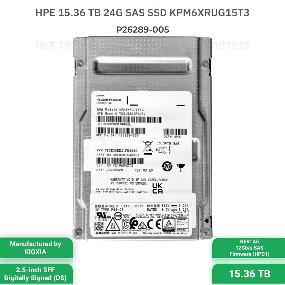 HPE 15.36TB SAS SSD – Model VO015300PXDBV KPM6XRUG15T3 P26289-005 HPD1 for sale online | eBay