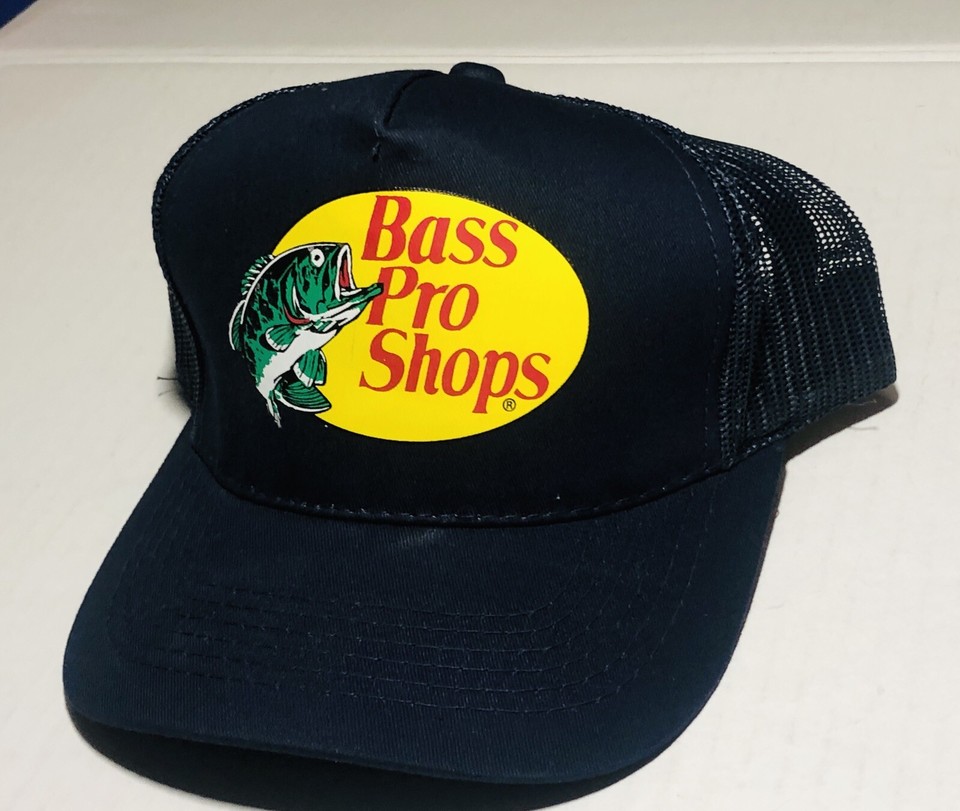 Bass Pro Shops Navy Blue Hat Embroidered Logo Mesh Fishing Trucker Cap ...