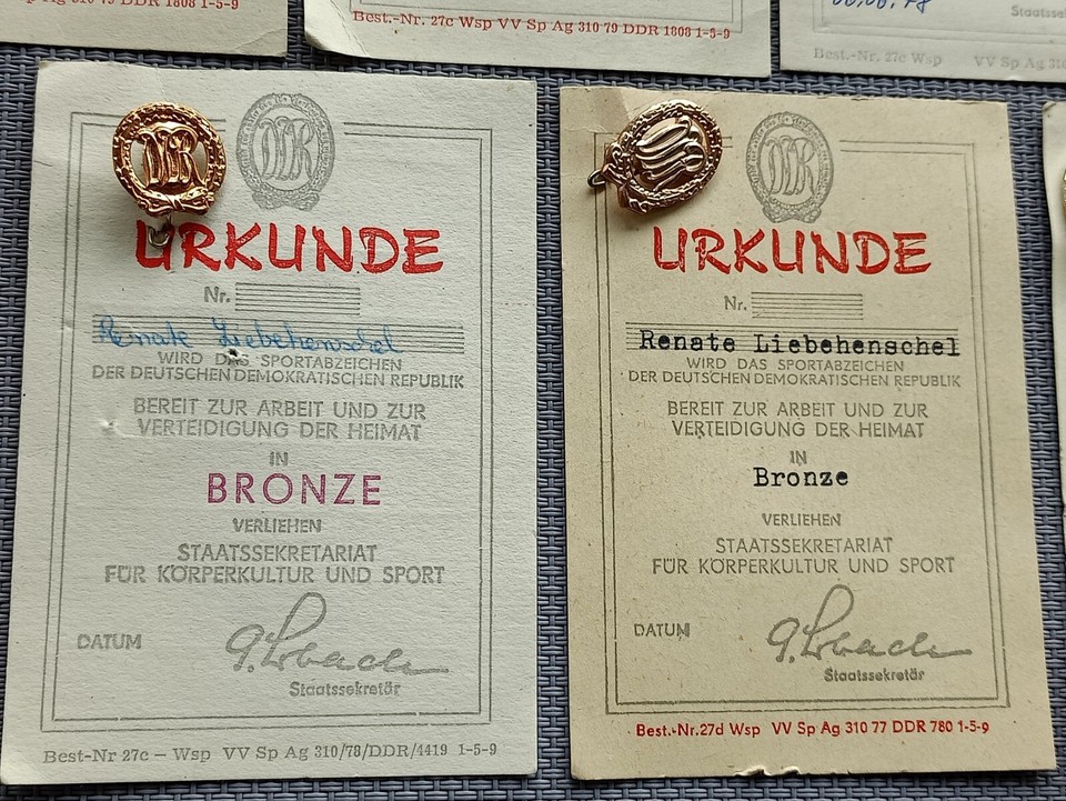 DDR GDR 7 East German bronze and gold badges + awards Cold War RELIC | eBay