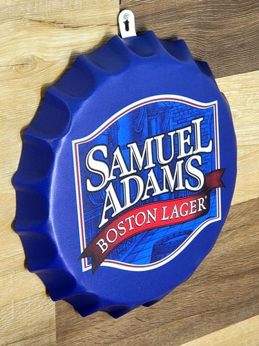 Samuel Adams Large Tin Beer Bottle Cap Sign Vintage Man Cave Bar Decor ...