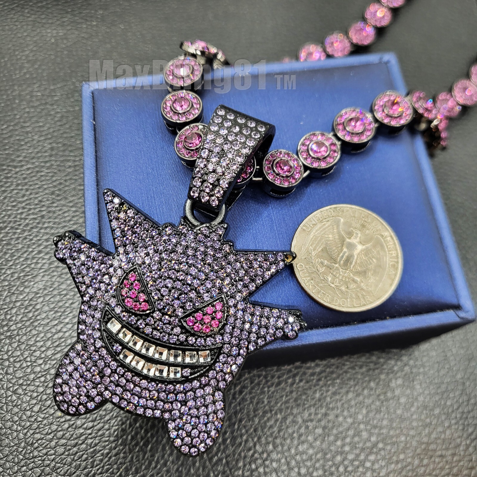 Hip Hop Purple Cubic Zirconia Gengar Pendant 20" Round Link Chain Bling ...