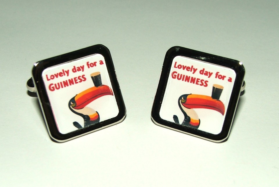 Unique! GUINNESS TOUCAN CUFFLINKS chrome RETRO advertising BLACK STUFF ...